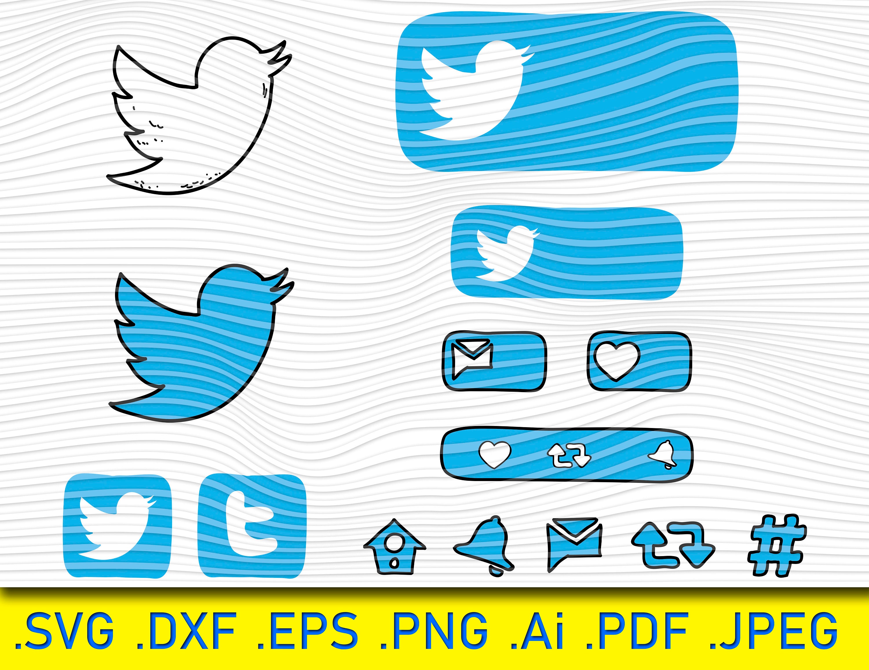 14 Twitter Logo Icons, Buttons, Bird Digital File, Twitter, Tweet ...
