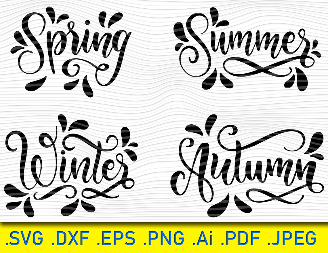 Seasons Lettering Collection Spring Winter Summer Autumn | Etsy