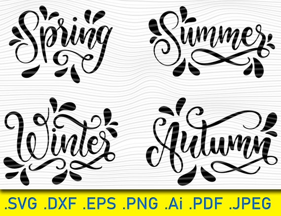 Seasons Lettering Collection Spring Winter Summer Autumn | Etsy