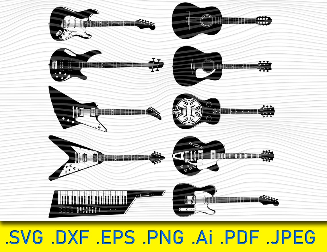 10 Guitar SVG PNG Ai Guitar Silhouette Pack Digital | Etsy