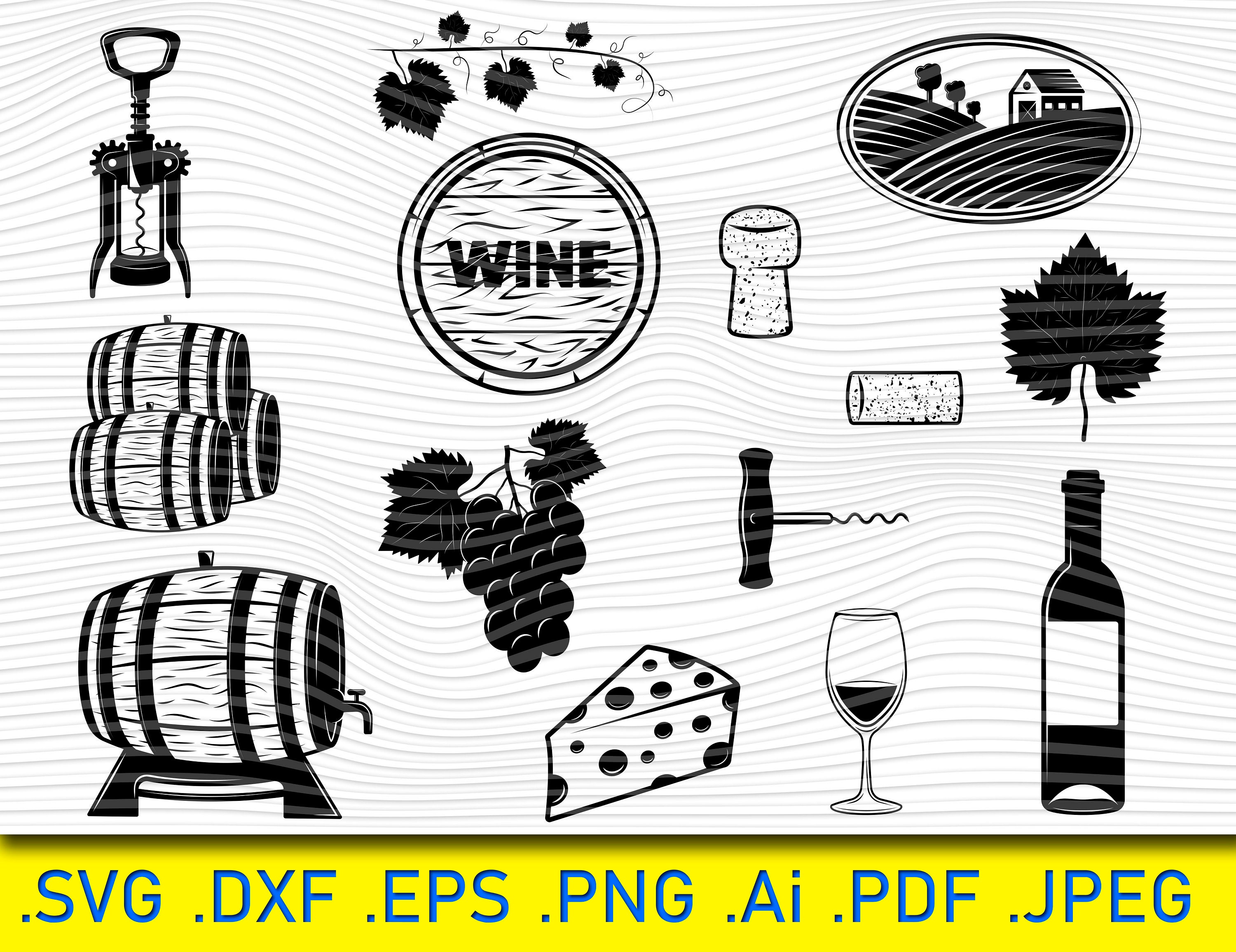 Wine Svg Vine Wooden Barrels Bunch of Grapes Svg Cheese | Etsy
