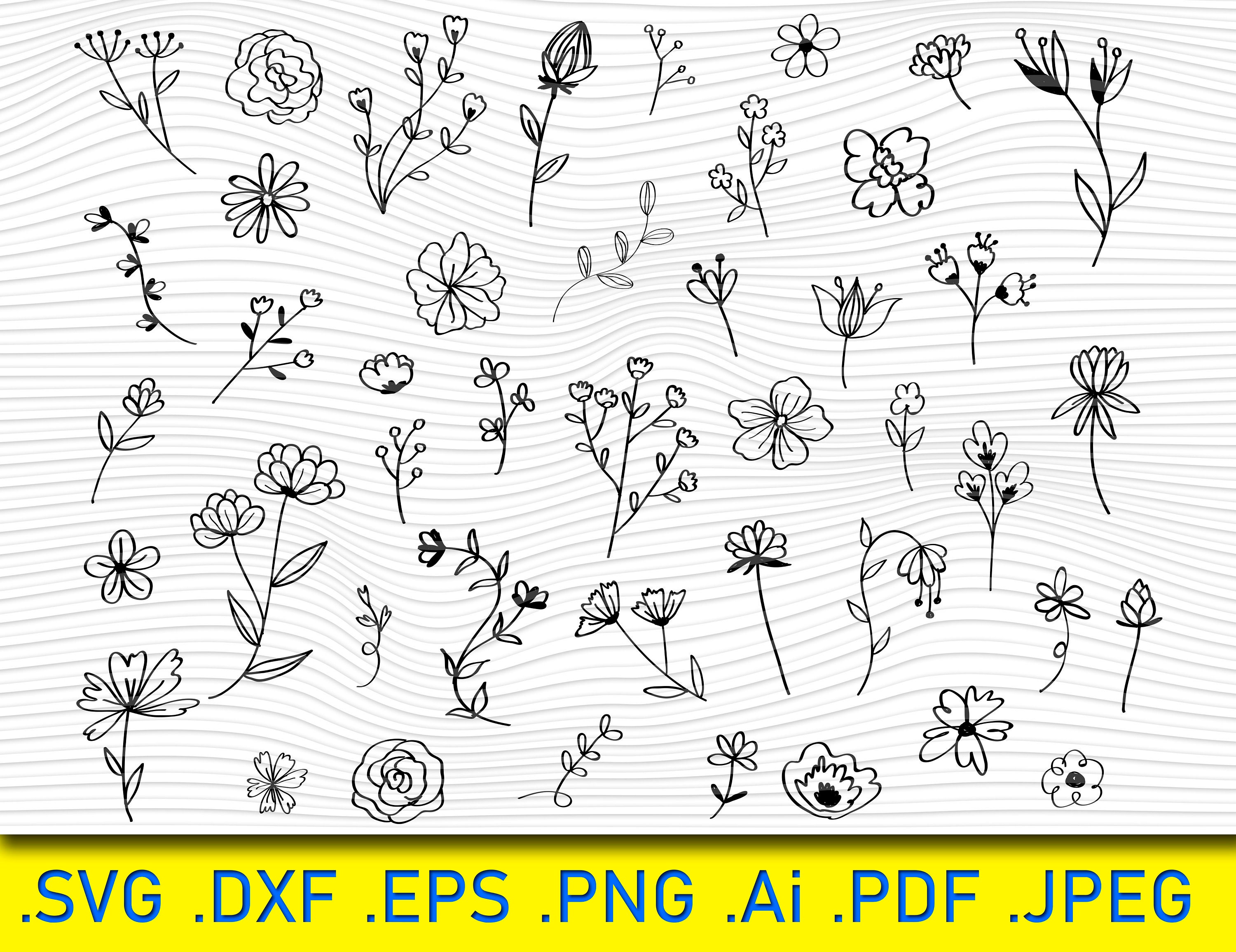 44 Flower Svg Flower Svg Flowers Bundle SVG Wildflower SVG | Etsy