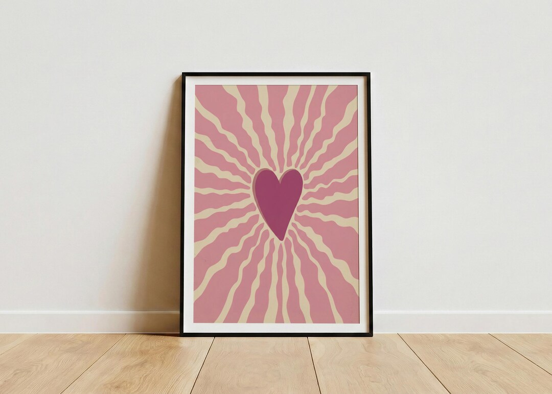 Retro 70s Heart Print, Pink Cream Wavy Art (digital Download) - Etsy