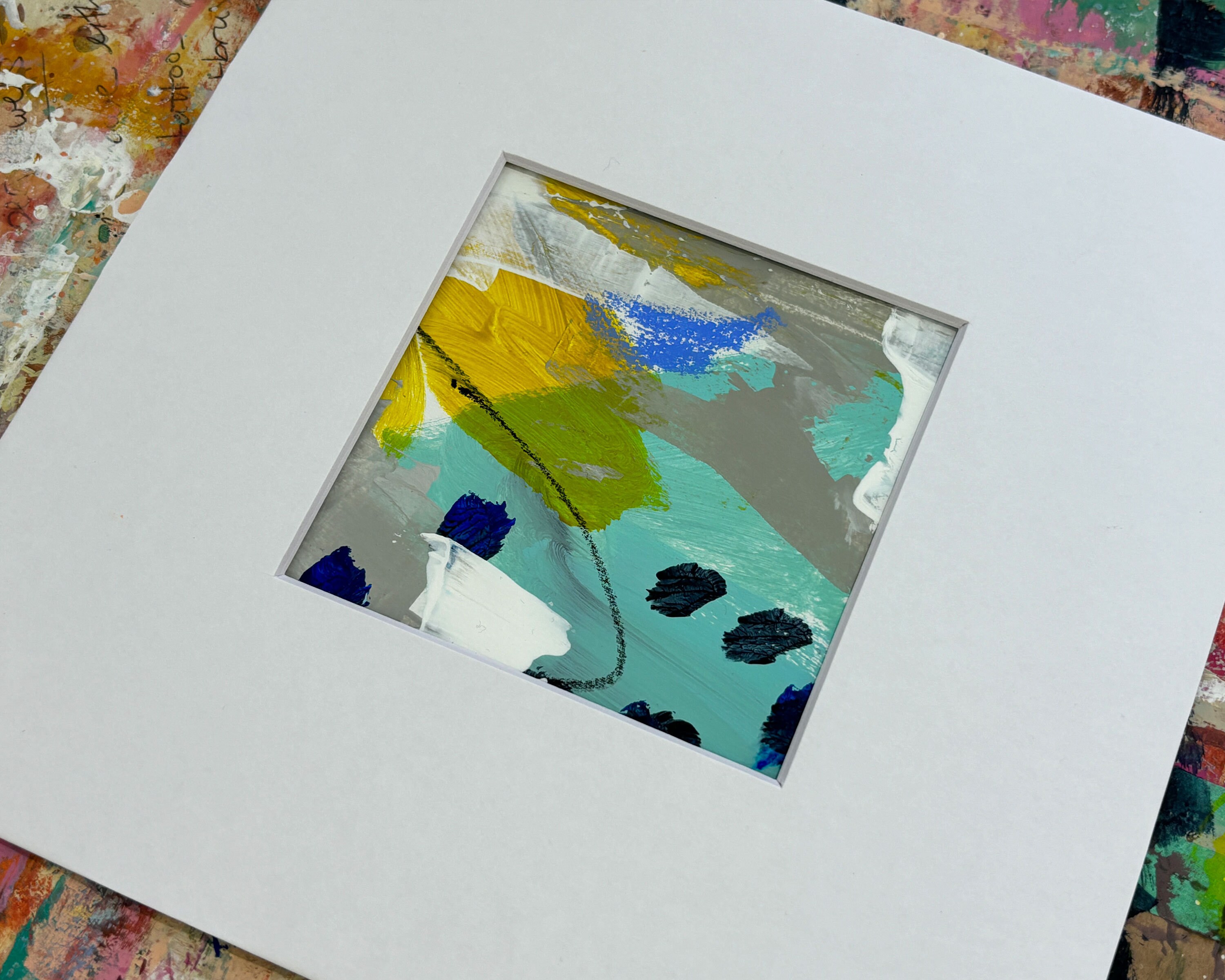 Original Painting Mini Abstract Art With Mat, Colorful Wall Art in Blue ...