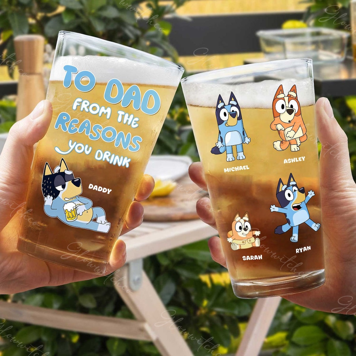 To Dad Bluey Beer Glass, Funny Bluey Dad Beer Glass, Custom Bluey ...