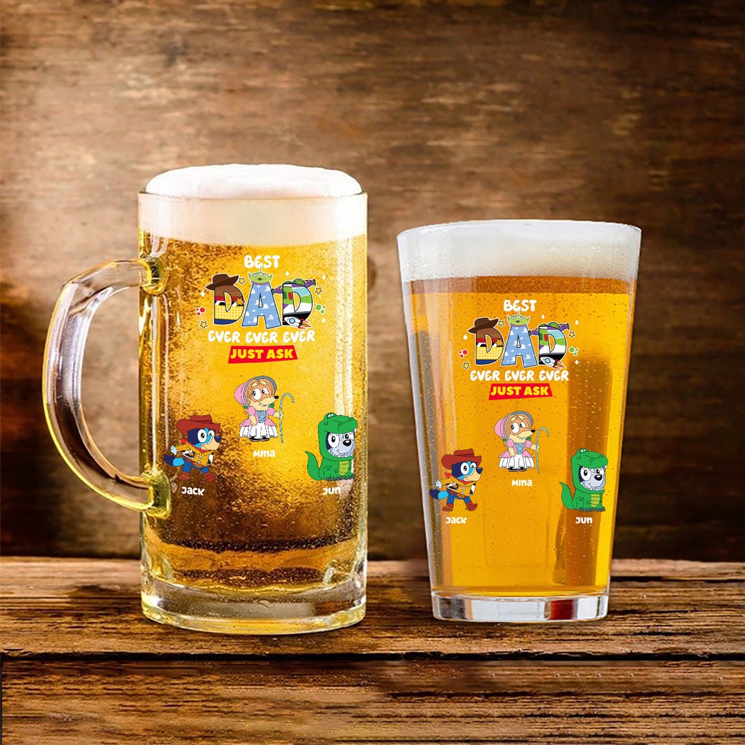 Dad Toy Story Beer Glass, Custom Bluey Toy Story Family Beer Glass ...