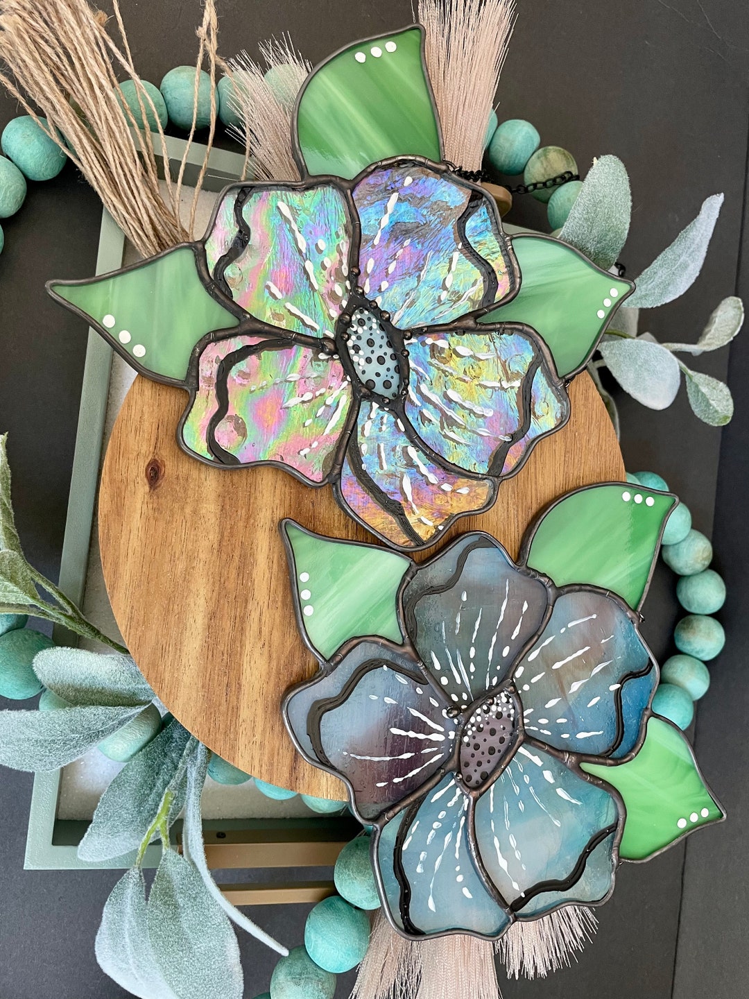 Flower Stained Glass Window Hanging, Whimsy Nature Art, Glass Home ...