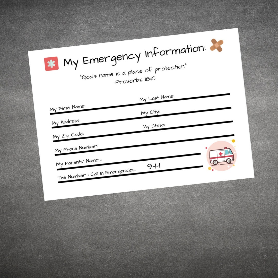 Kids Emergency Information Printable - Etsy