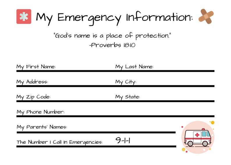 Kids Emergency Information Printable - Etsy