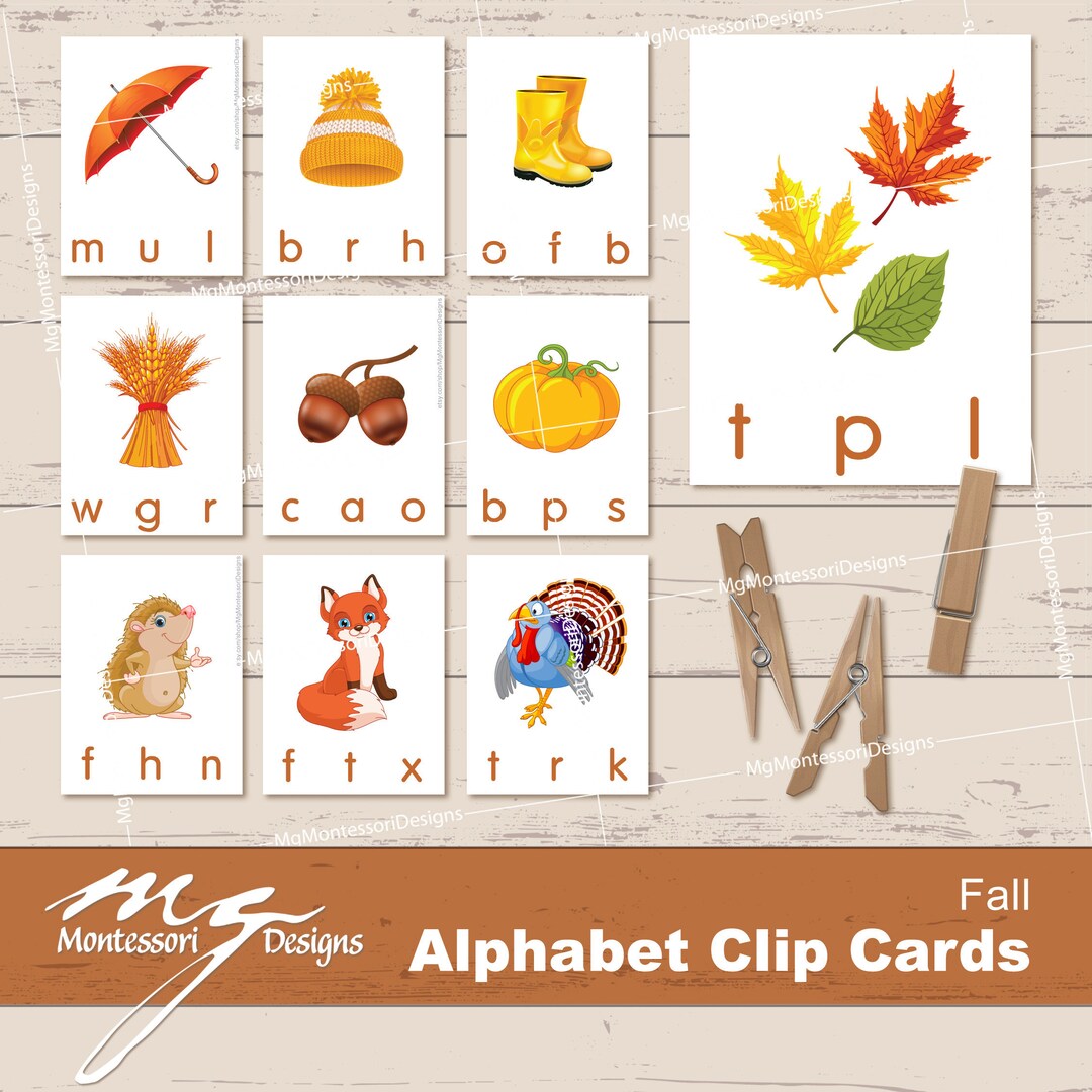 Fall Alphabet Clip Cardsbeginning Soundslanguage Cardsmontessori ...