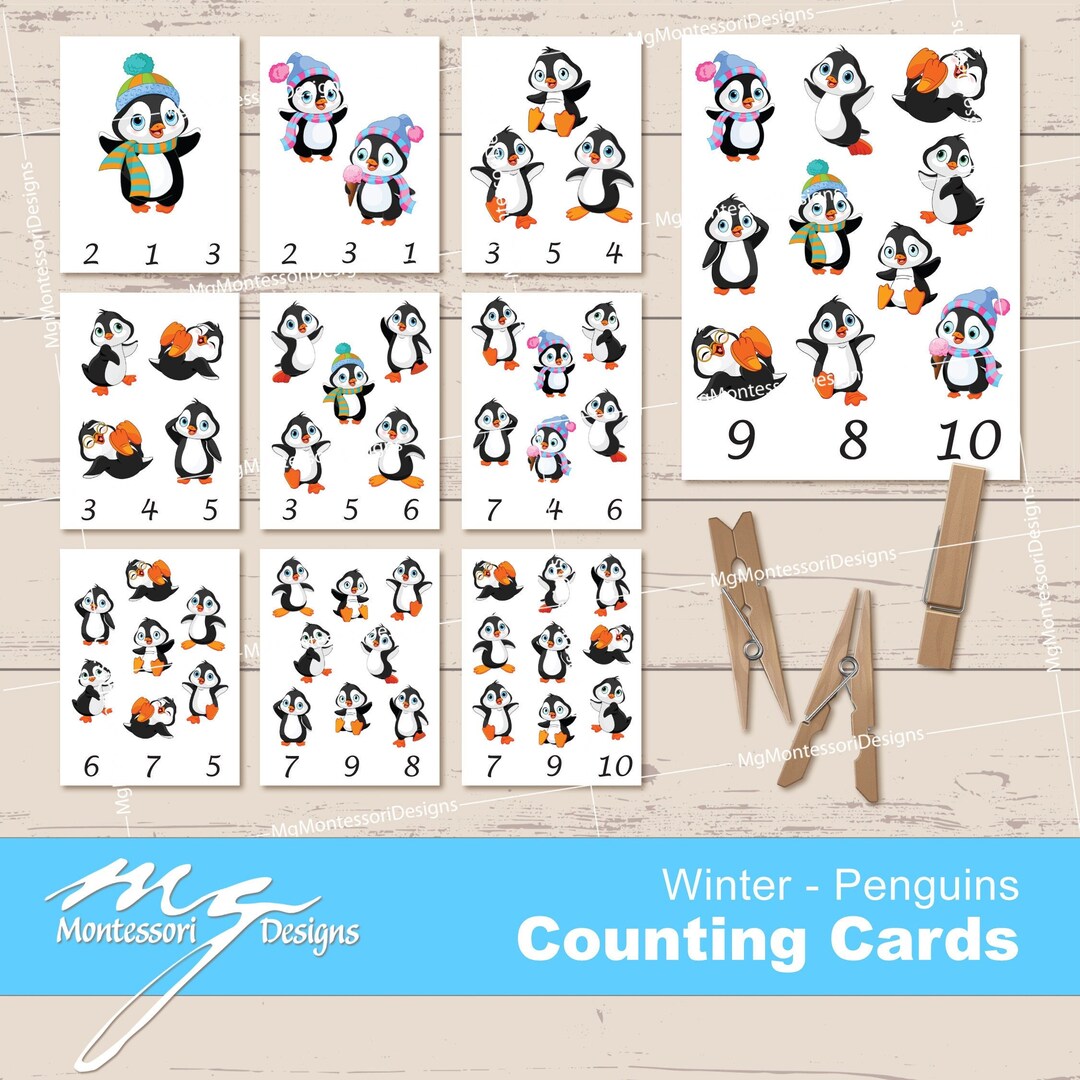 Winter Penguins Counting Cards Penguins Clip Cards winter Theme Clip ...