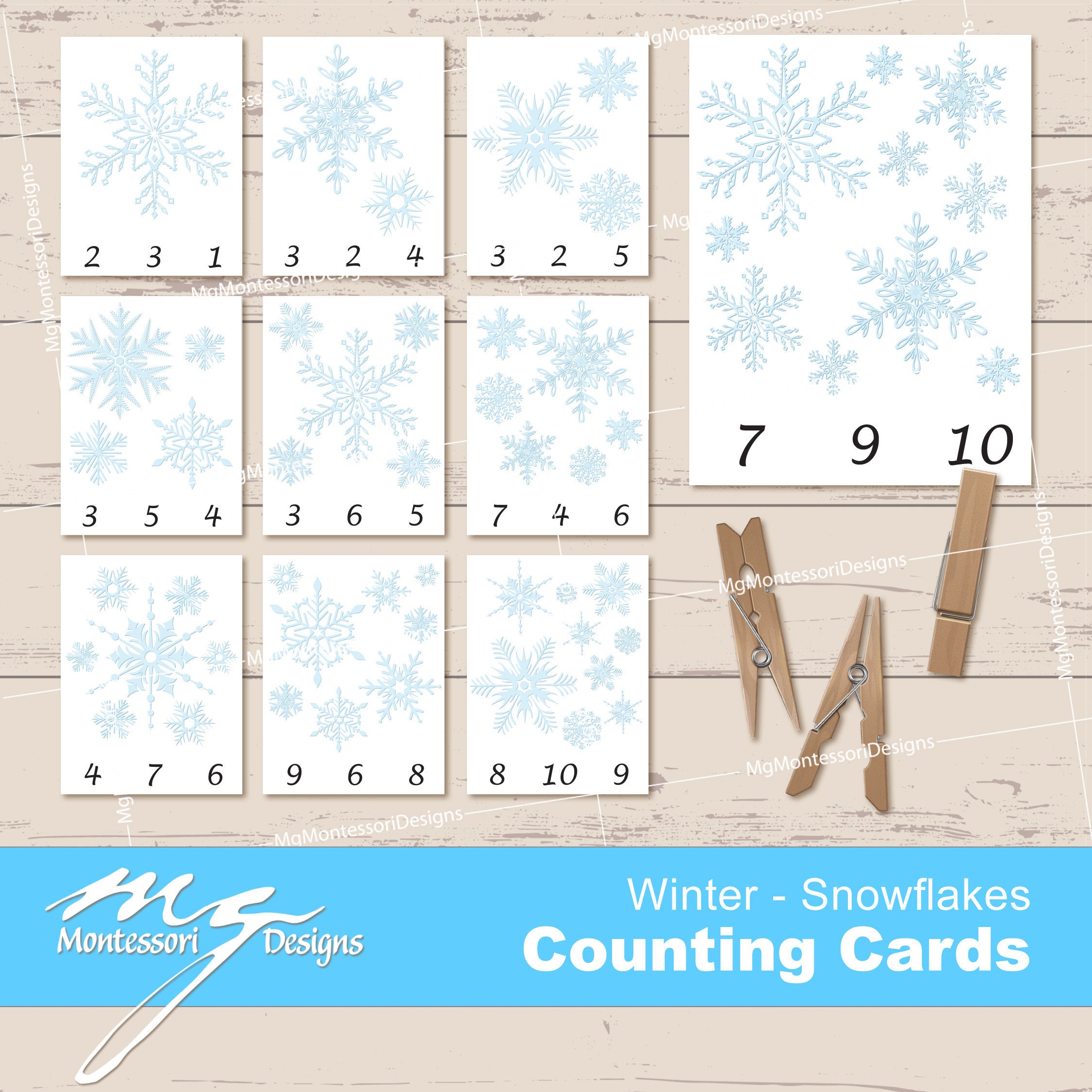 Snowflakes Counting Cards Snowflakes Clip Cards winter Theme Clip Cards ...