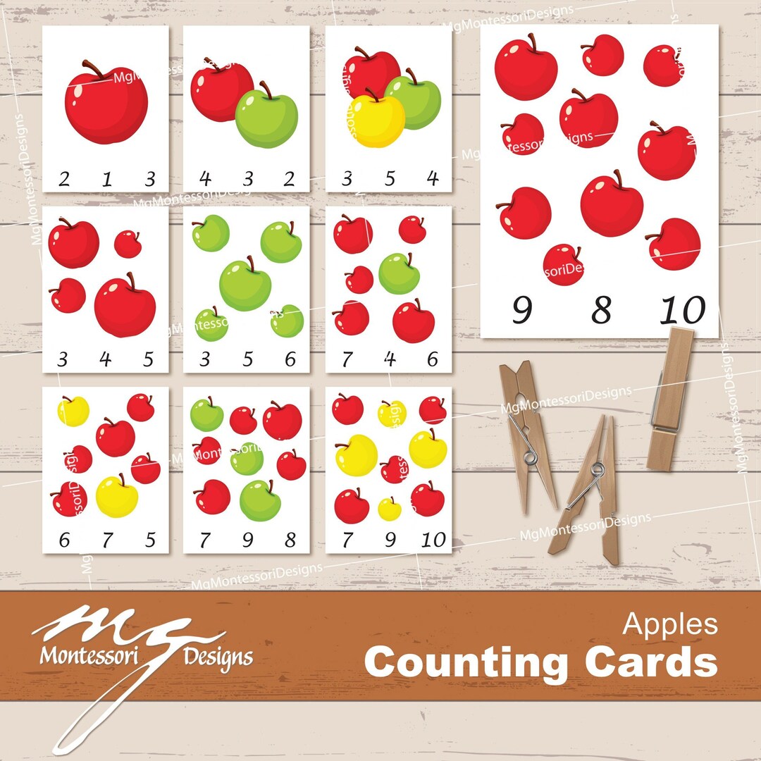 Apple Counting Cards Clip Cards Montessori Printables Educational ...