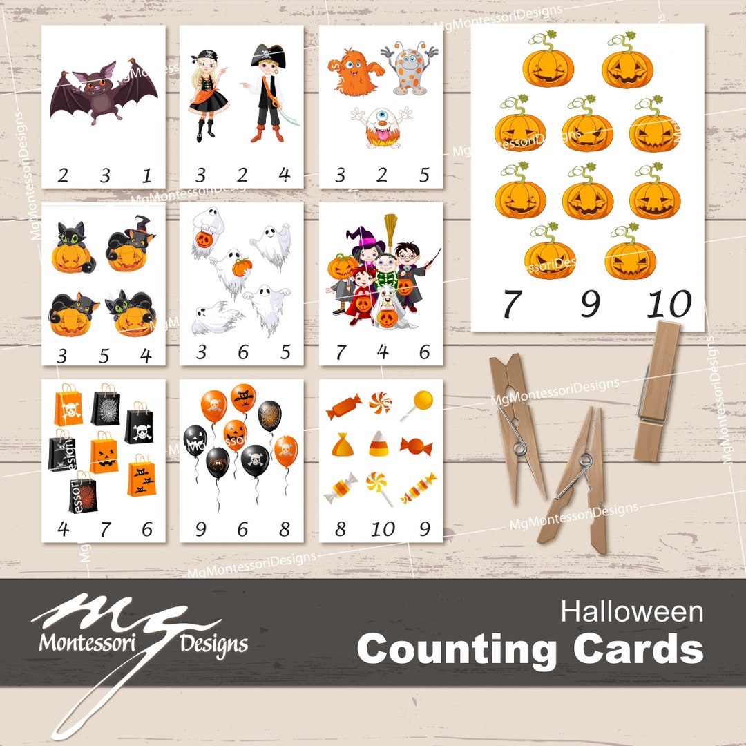 Halloween Counting Cards Montessori Halloween Theme Clip Cards ...
