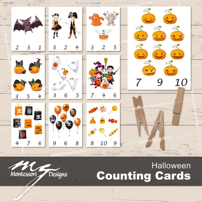 Halloween Counting Cards Montessori Halloween Theme Clip Cards ...