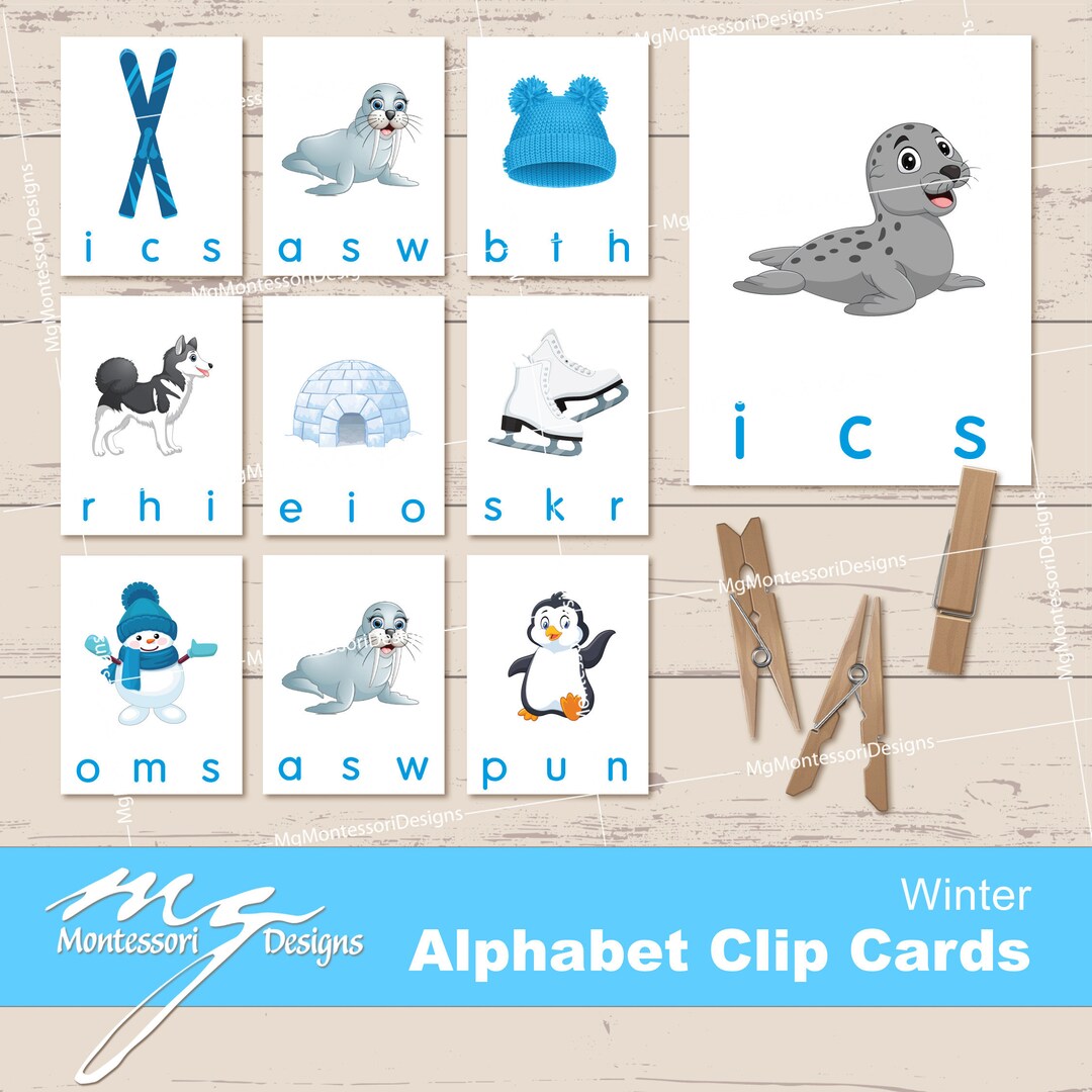 Winter Alphabet Clip Cardsbeginning Soundslanguage Cardsmontessori ...