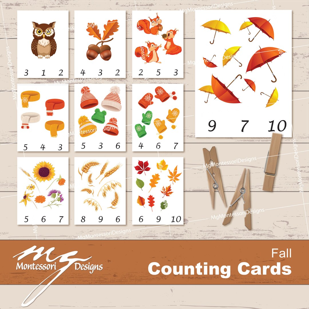 Fall Counting Cards Clip Cards Montessori Printables Educational ...