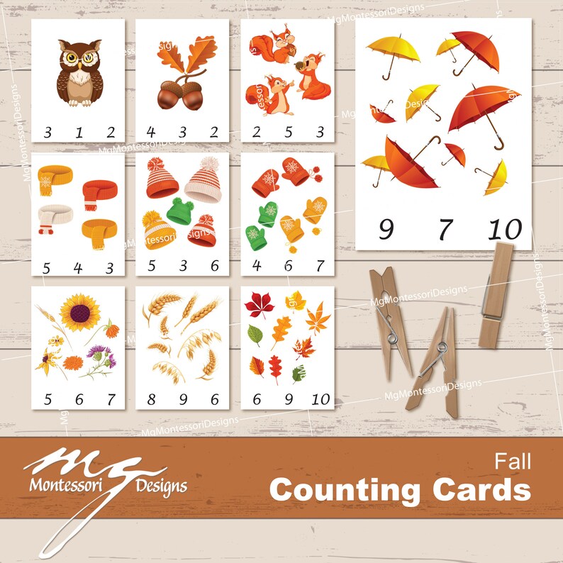 Fall Counting Cards Clip Cards Montessori Printables Educational ...