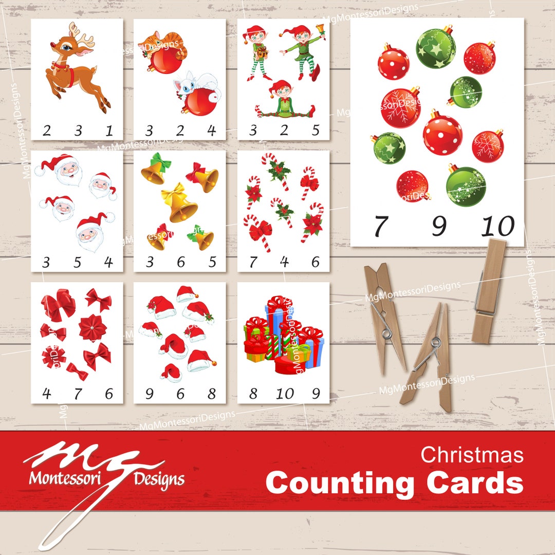 Christmas Counting Cards Montessori Clip Cards Montessori Printables ...
