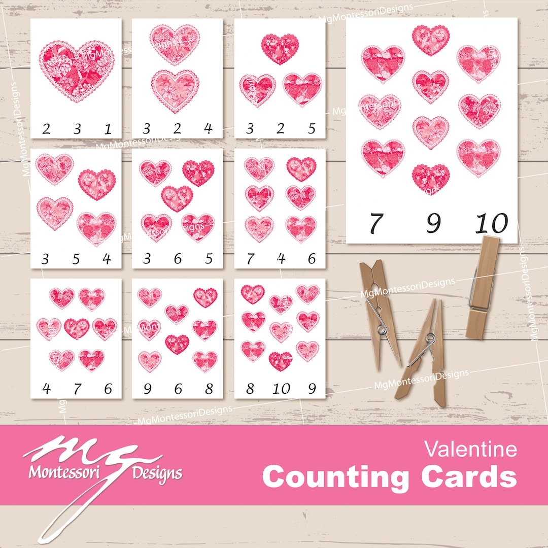 Valentine Hearts Counting Cards valentine Clip Cards valentine Theme ...