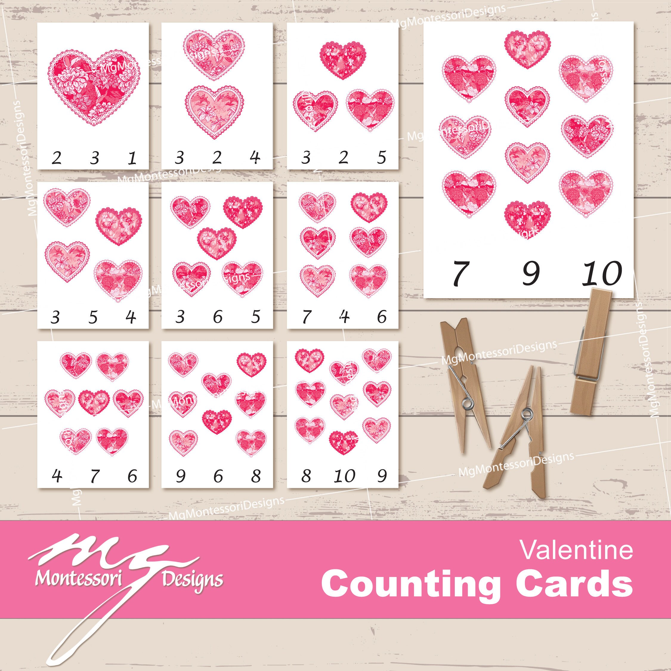 Valentine Hearts Counting Cards valentine Clip Cards valentine Theme ...