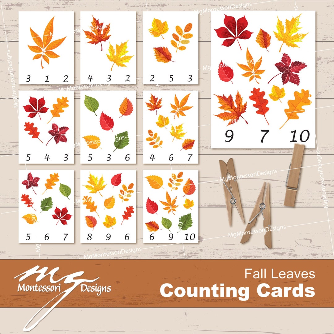 Fall Leaves Counting Cards Clip Cards Montessori Printables Educational ...