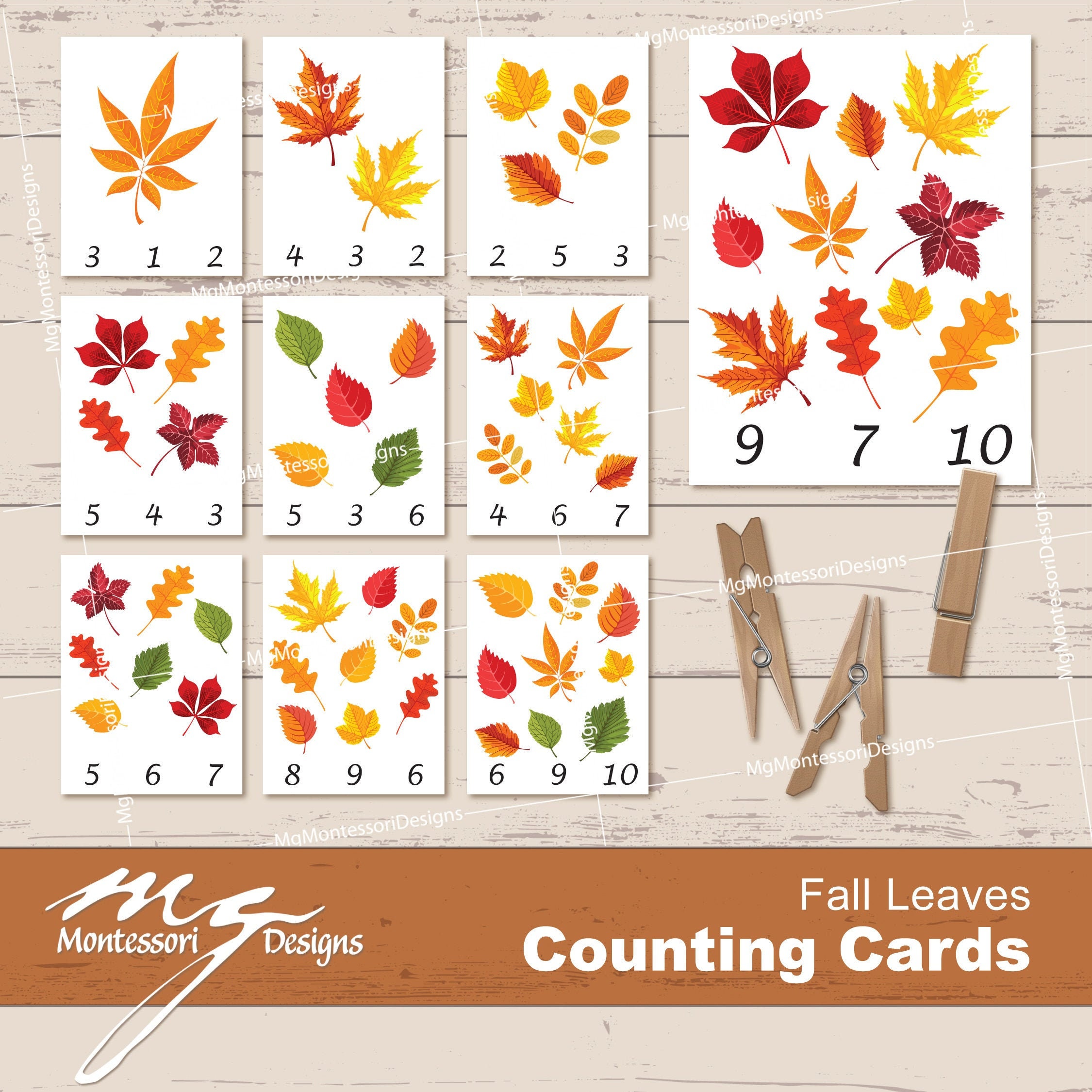 Fall Leaves Counting Cards Clip Cards Montessori | Etsy