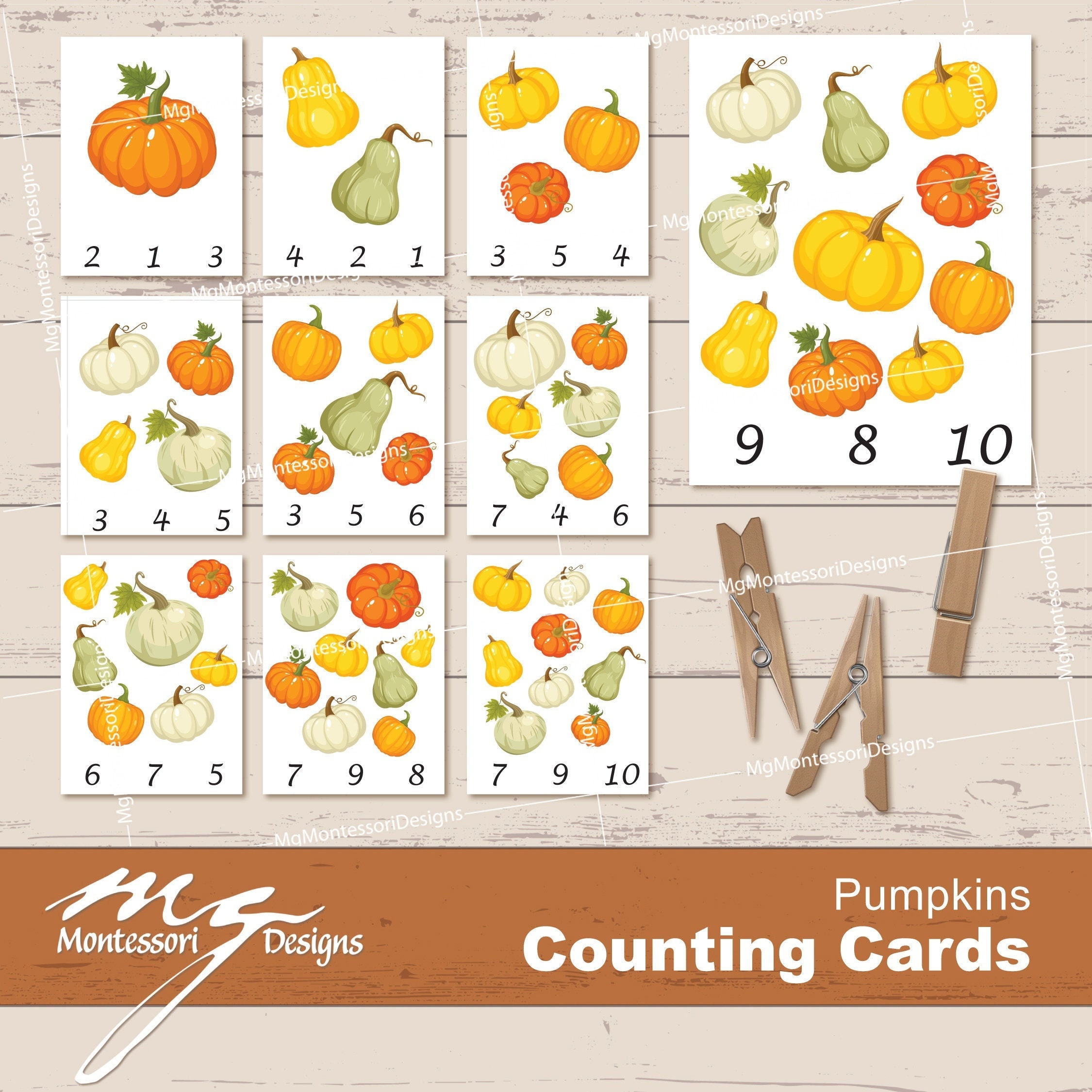 Pumpkin Counting Cards Clip Cards Montessori Printables Educational ...