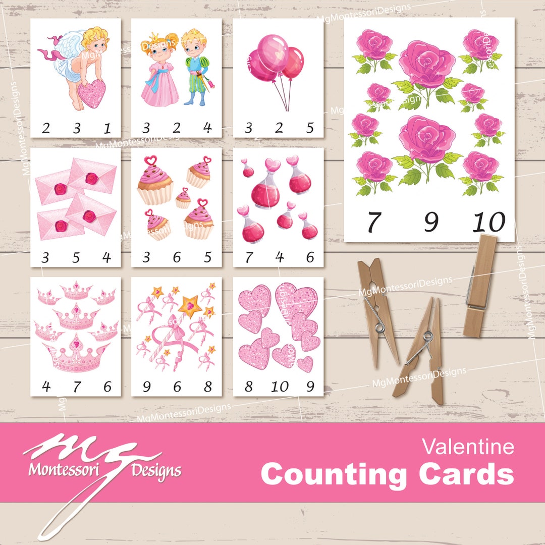 Valentine's Counting Cards valentine Clip Cards valentine Theme Clip ...