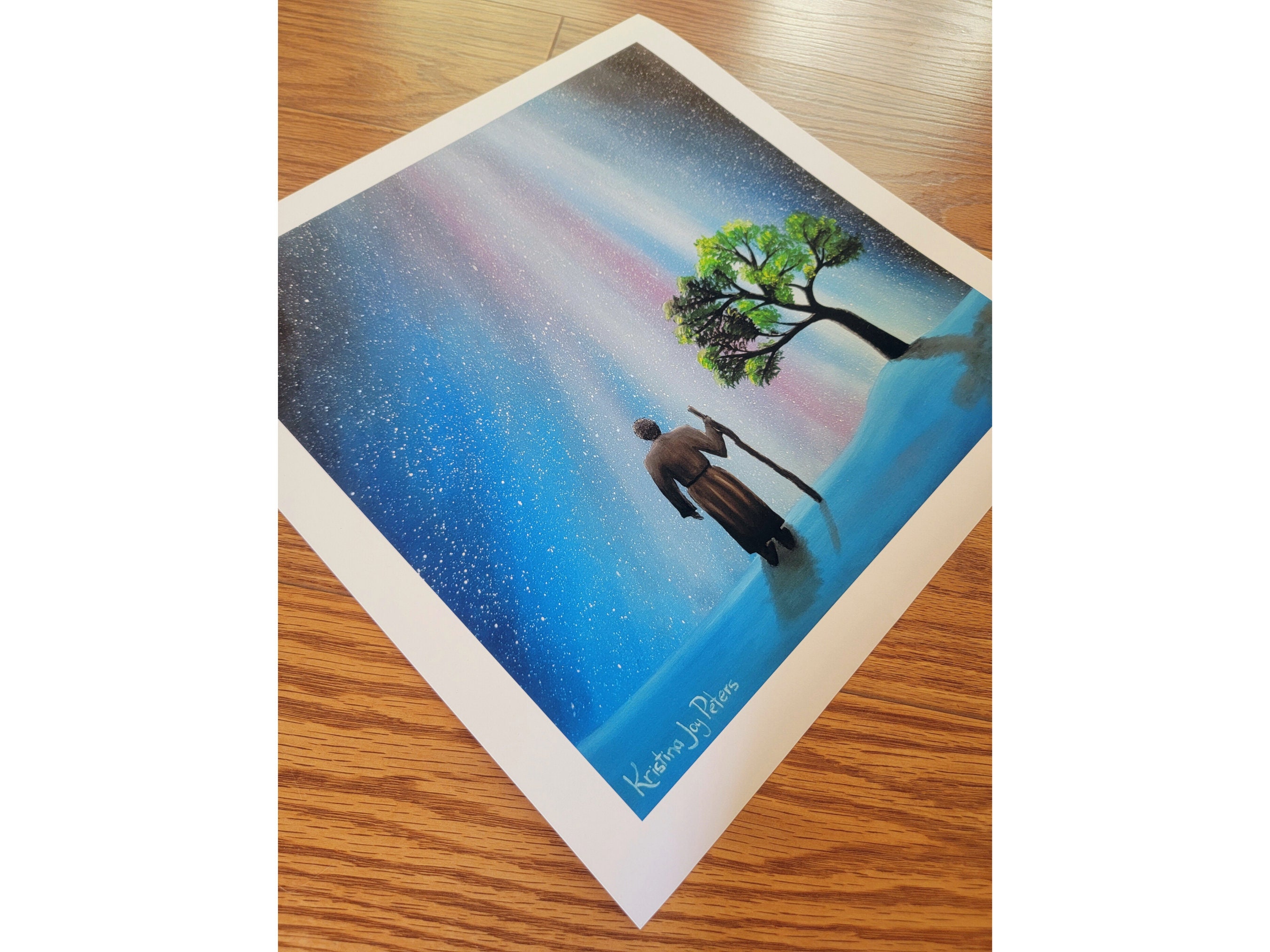 Abraham Looking at the Stars, Christian Wall Art Print, Starry Night ...