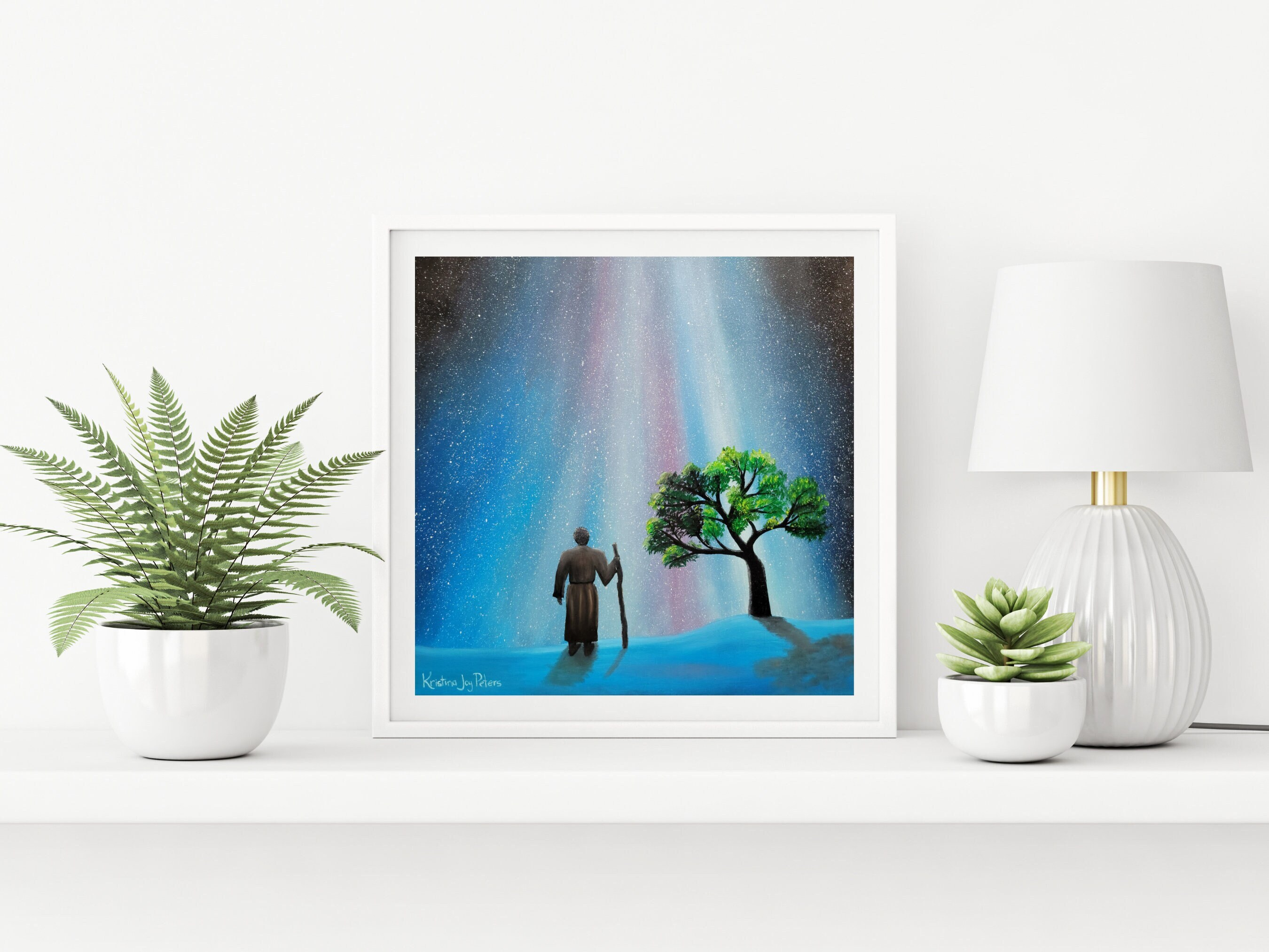 Abraham Looking at the Stars, Christian Wall Art Print, Starry Night ...
