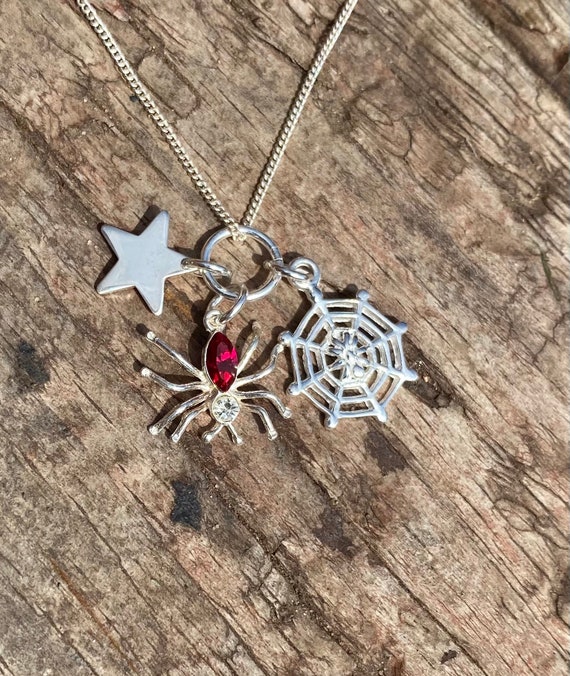 Spider Pendant Spider Web Red Star Personalised Custom - Etsy