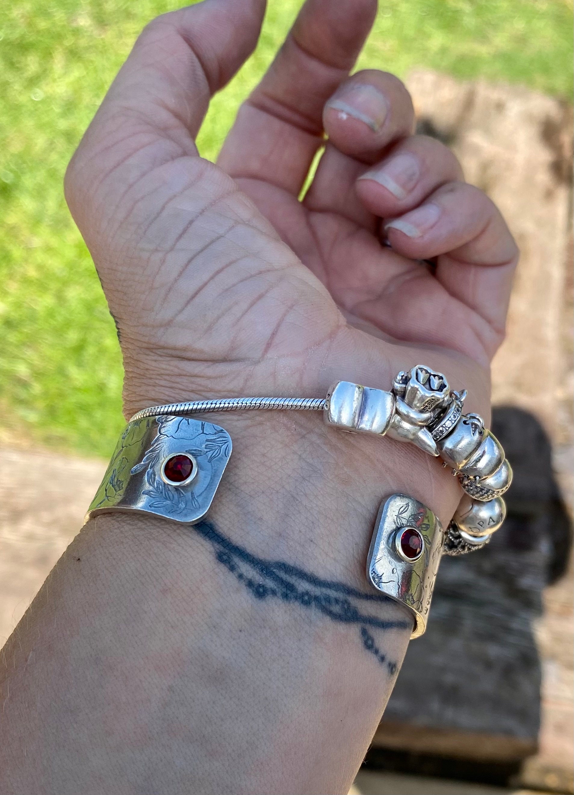 Pewter Cuff Cuff Bracelets Pewter Bracelet Garnet Colour - Etsy UK