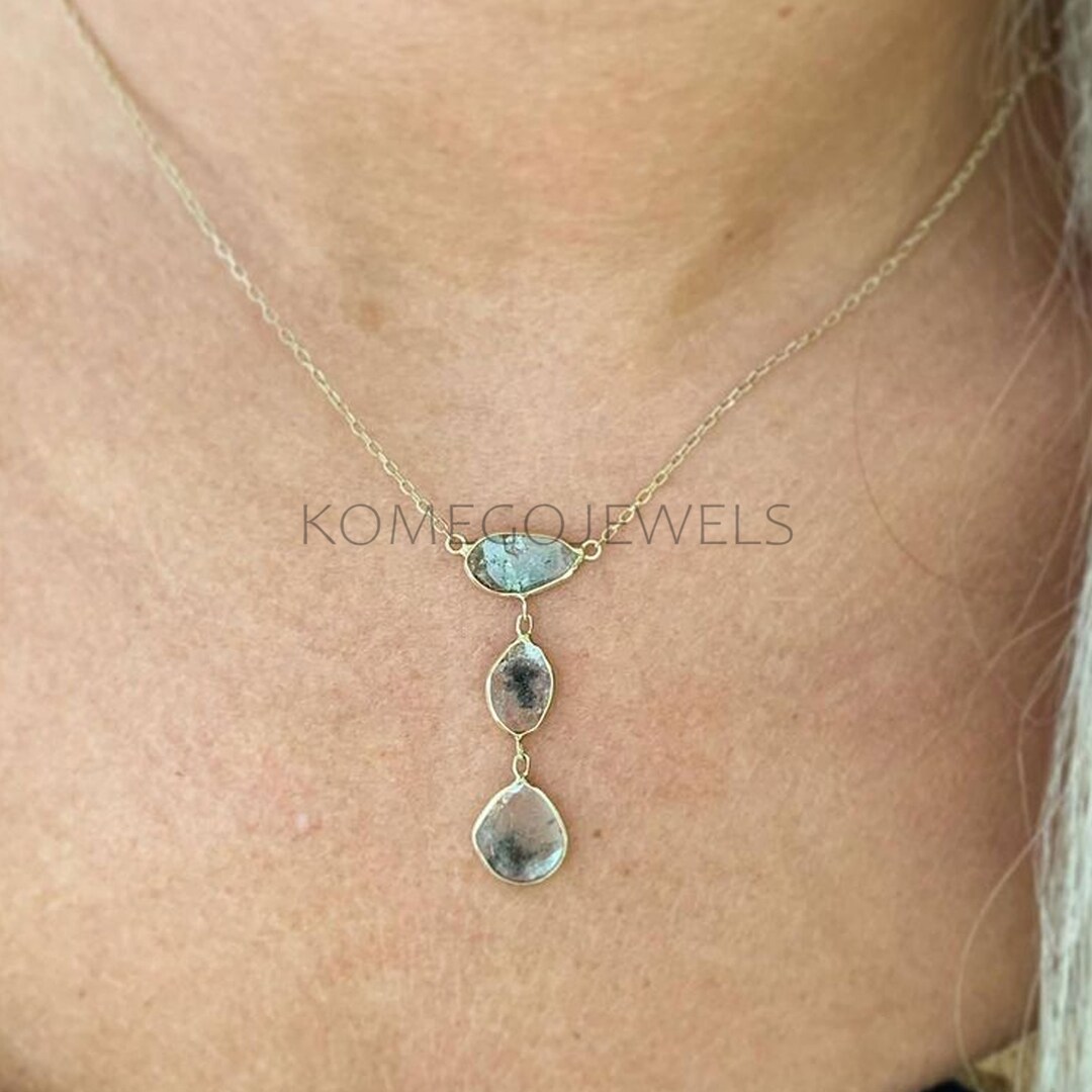 Natural Triple Slice Polki Diamond Necklace Drop Diamond Pendant ...
