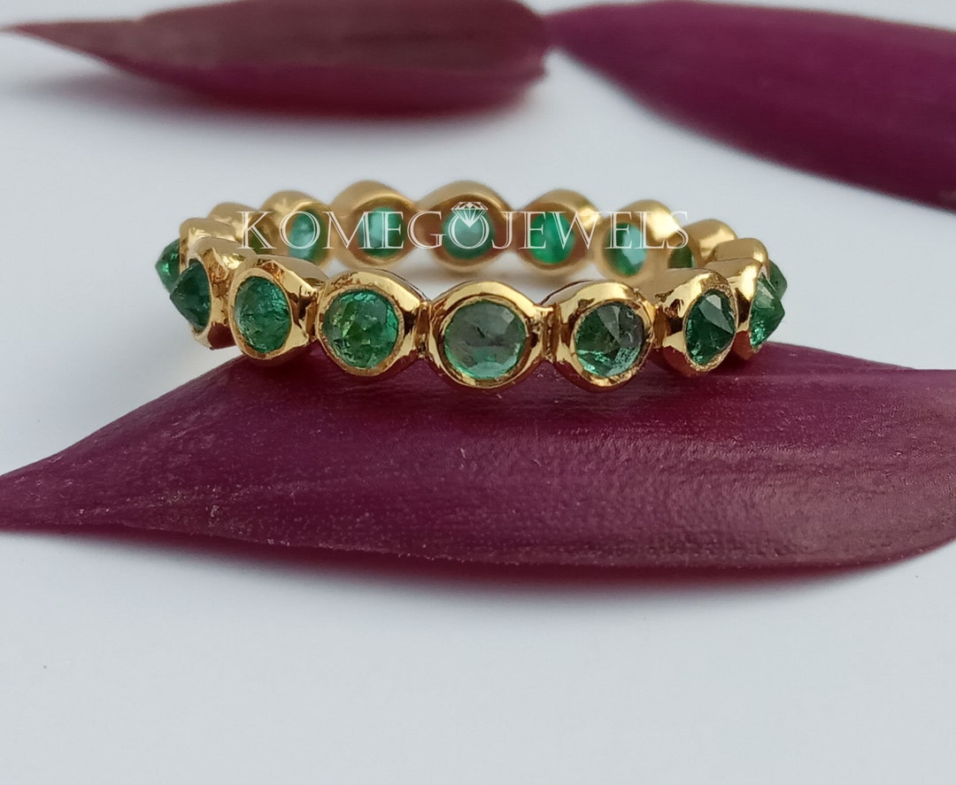 Handmade Emerald Green Eternity Ring in 925 Sterling Silver - Gold ...