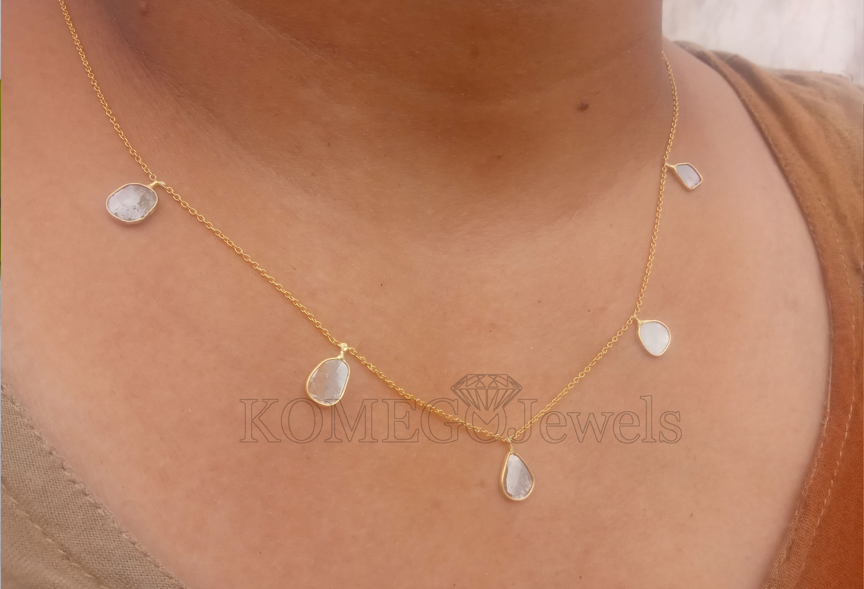 Slice Polki Diamond Necklace Minimalist Station Diamond Polki | Etsy