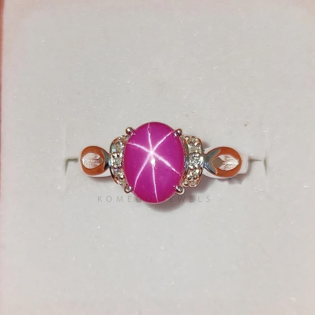 Linde Star Sapphire Ring Gemstone Diamond Ring, 925 Sterling Silver ...