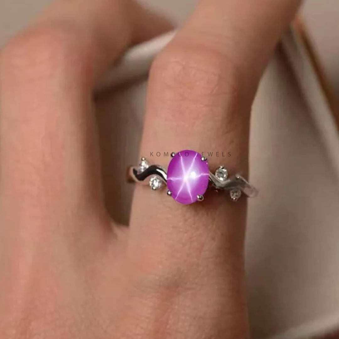 Linde Star Sapphire Ring Gemstone Diamond Ring, 925 Sterling Silver ...