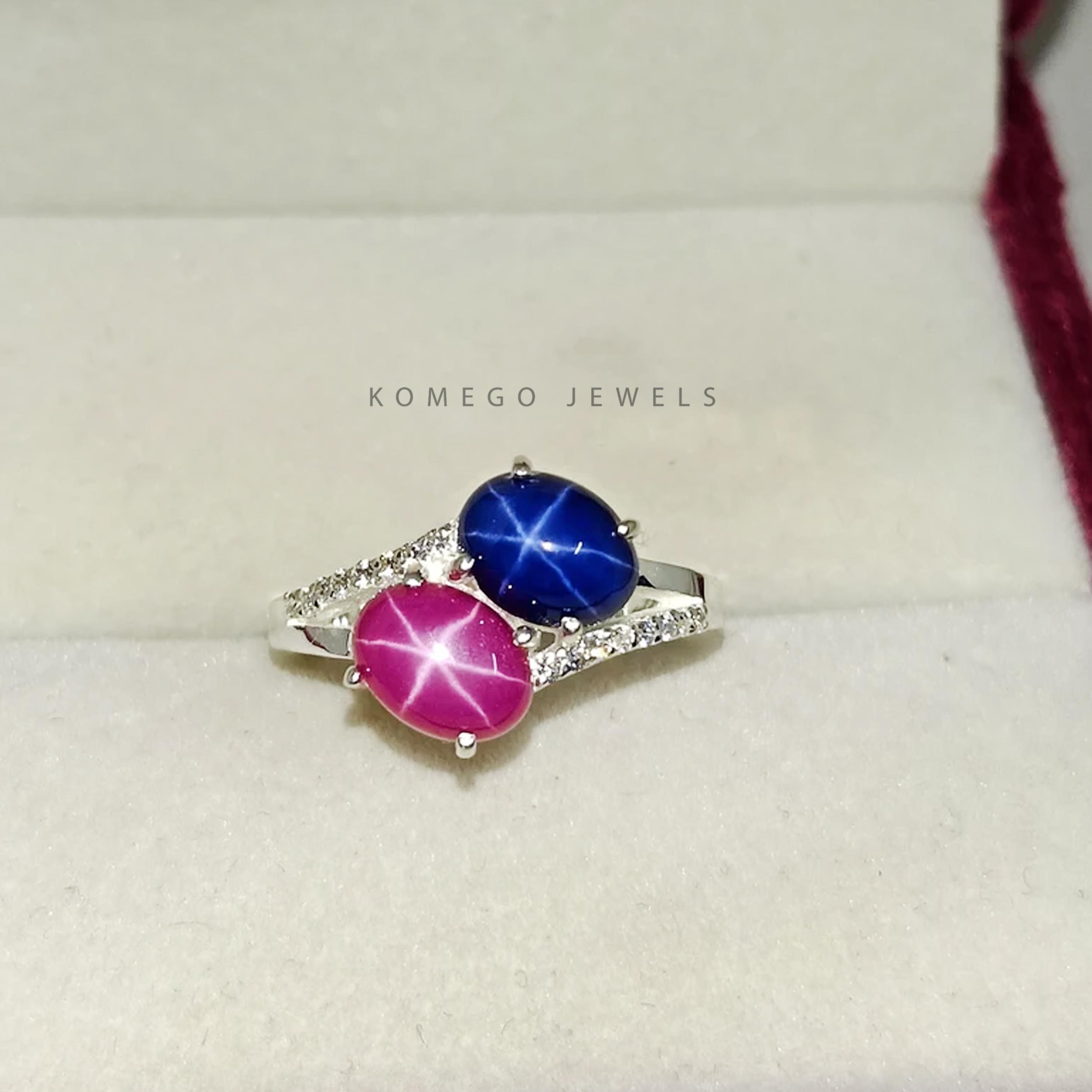 Linde Star Sapphire Ring Blue Diamond Ring, 925 Sterling Silver Diamond ...