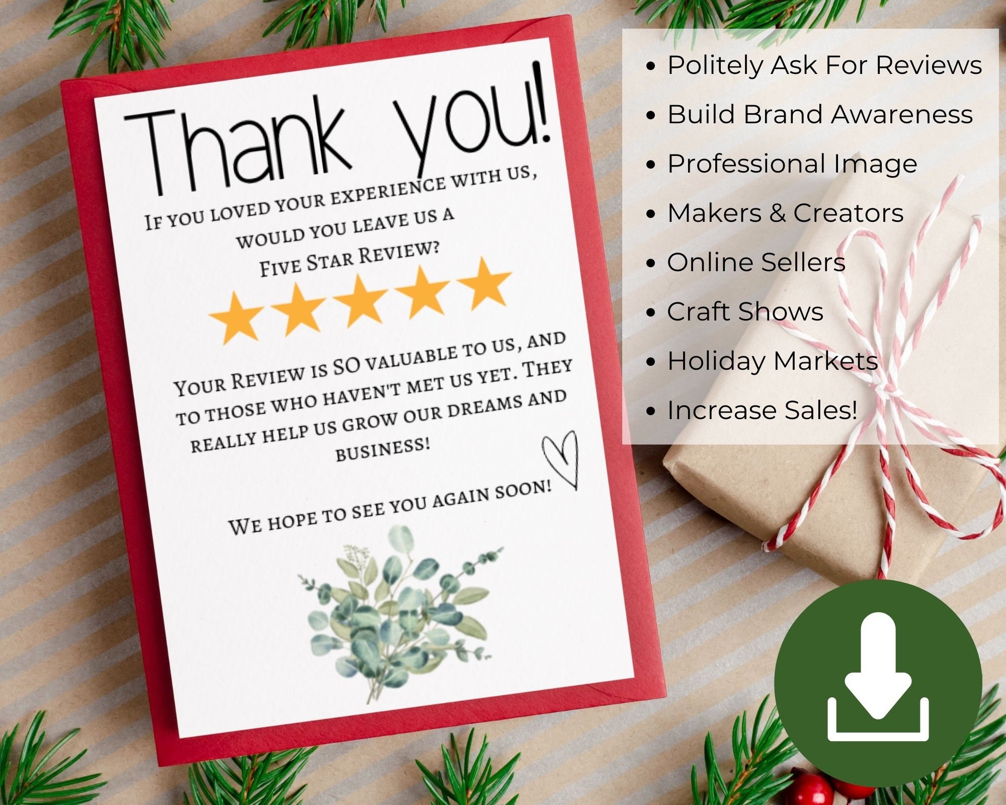 Thank You Cards Insert 5 STAR REQUEST Increase Reviews/small Business ...