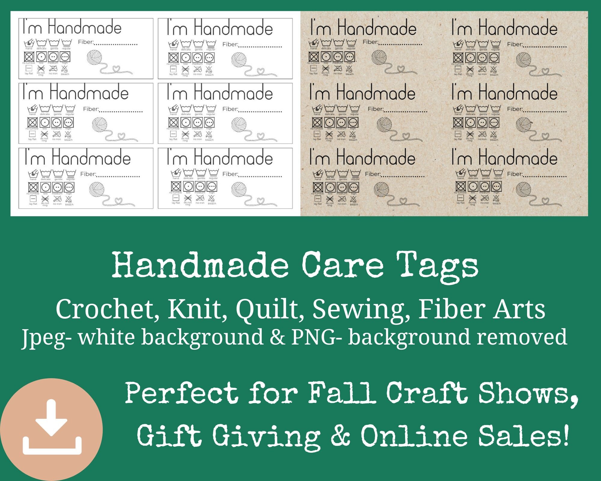 Printable Care Labels Tags / Handmade With Love / Washing Instructions ...
