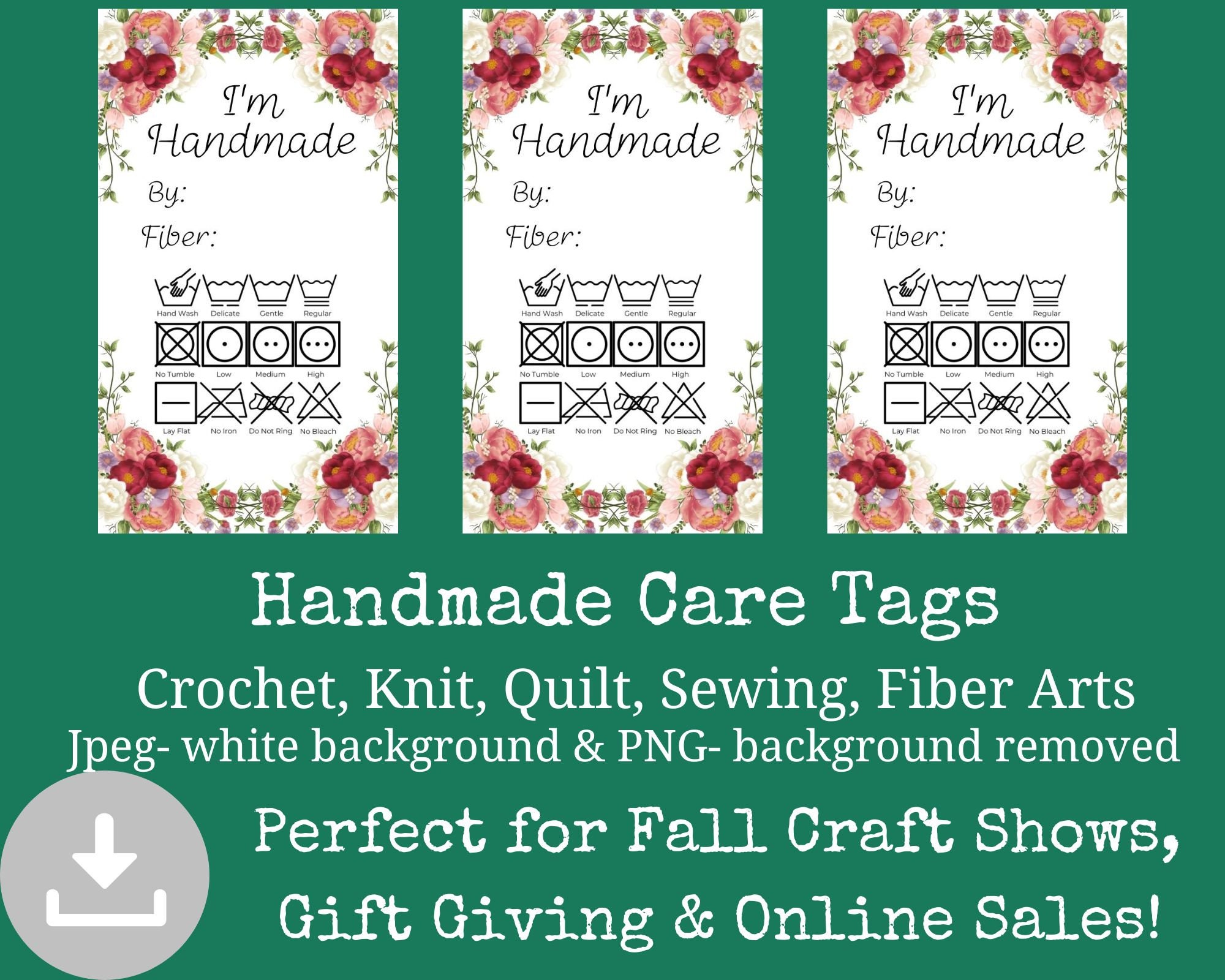 Printable Care Labels Tags / Handmade With Love / Washing Instructions ...