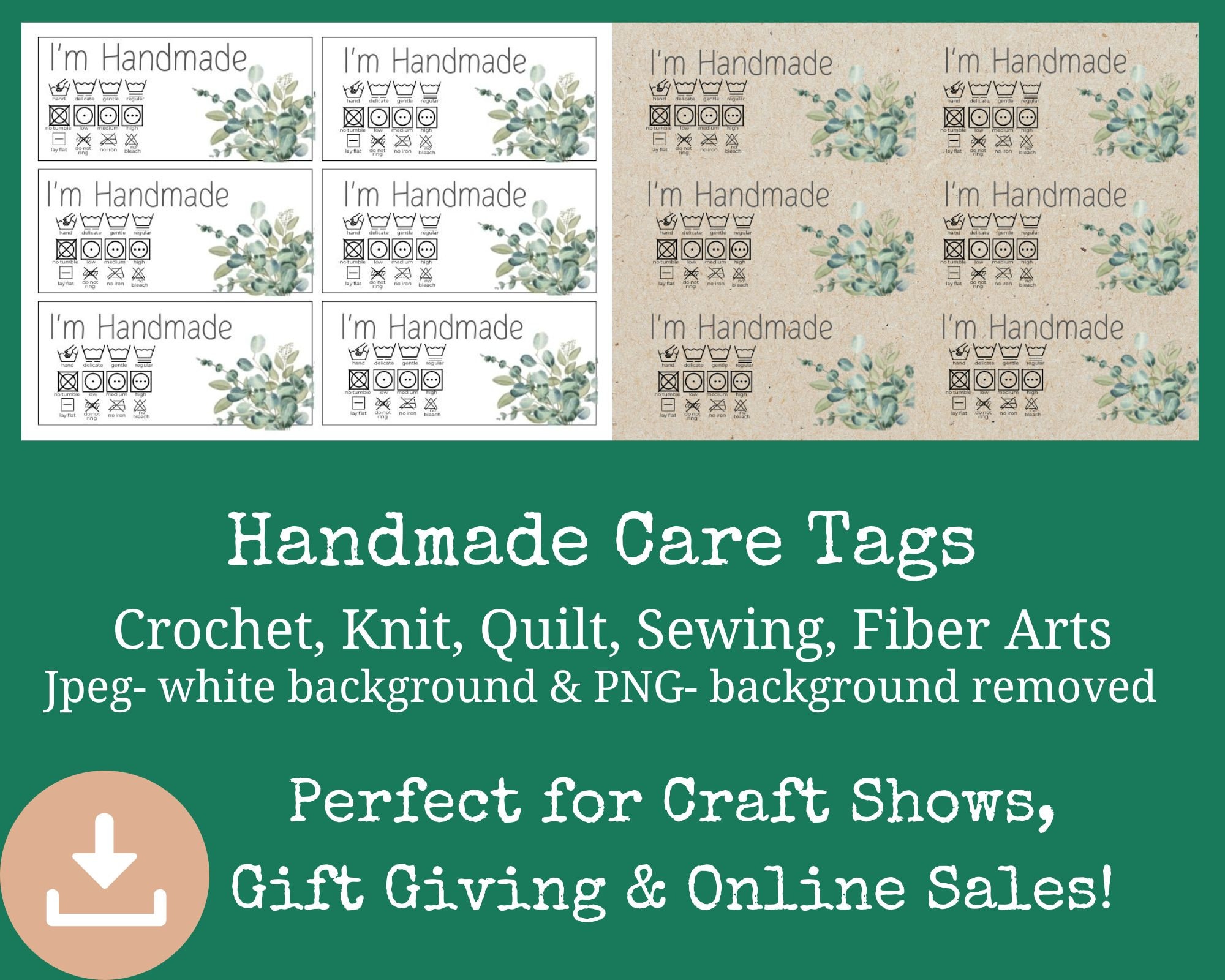 Printable Care Labels Tags / Handmade With Love / Washing Instructions ...