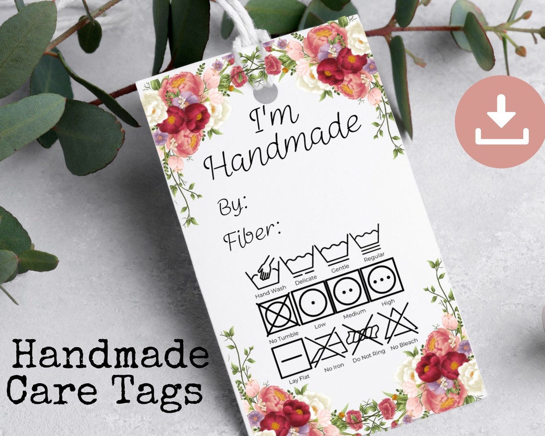 Printable Care Labels Tags / Handmade With Love / Washing Instructions ...