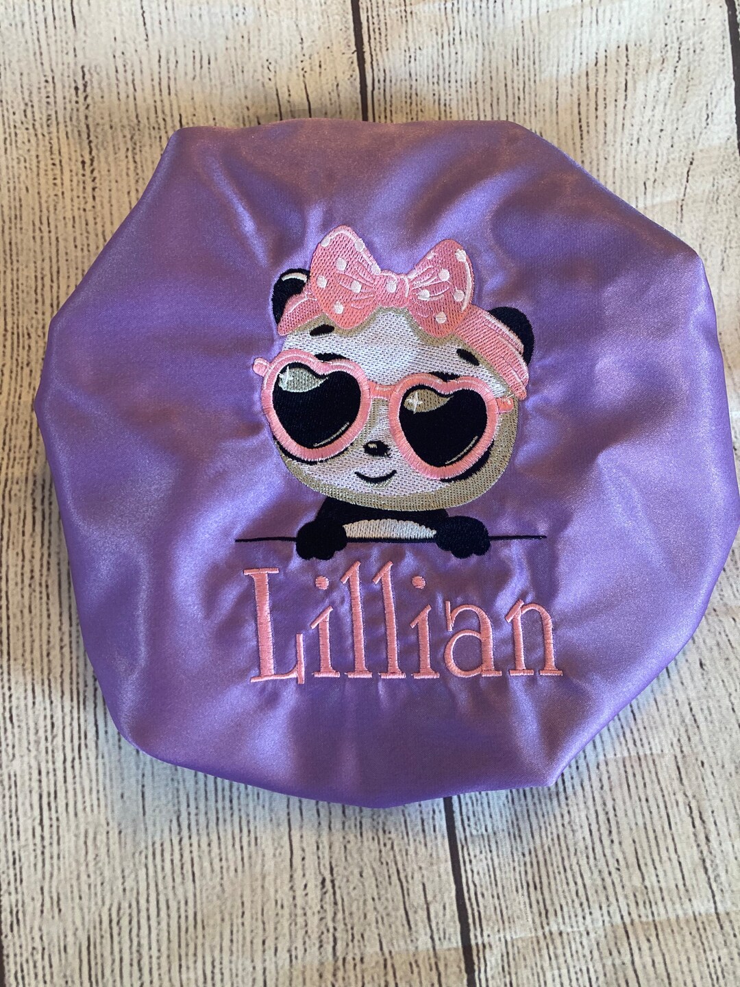 Cute Panda Bear With Bows/satin Sleep Cap/hair Bonnet/ Embroidered ...