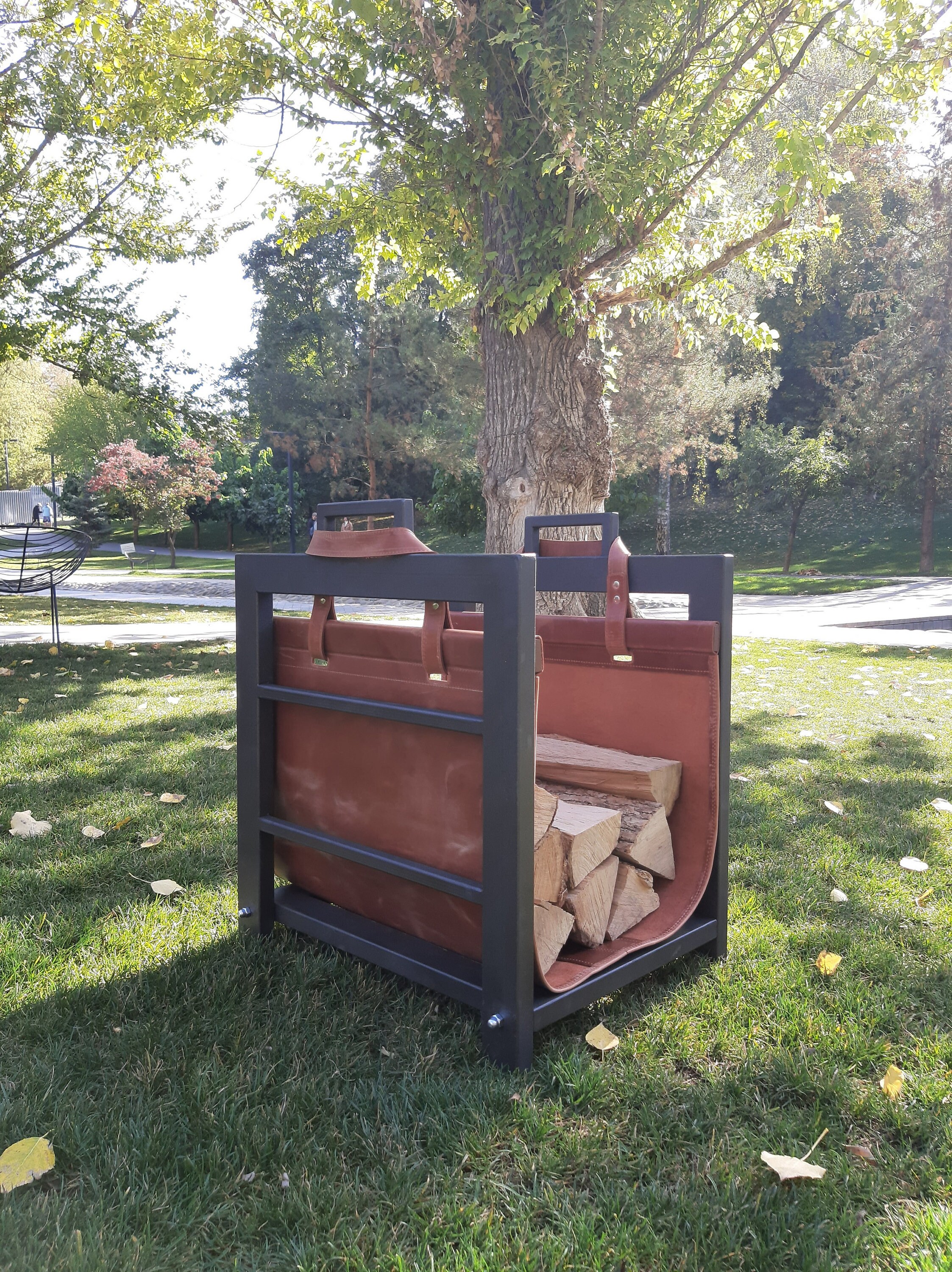 Log Rack by Artium Atelier With Leather Bag, Fireplace Log Holder ...