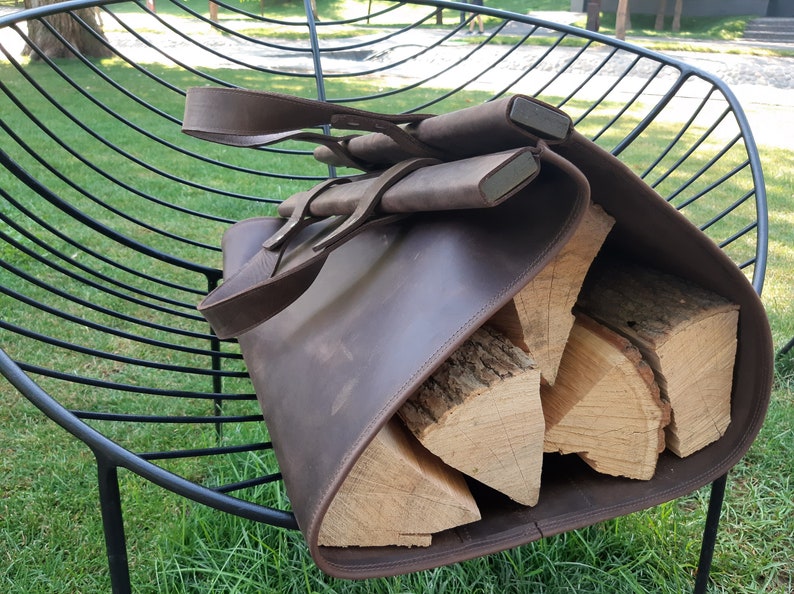 Log Rack by Artium Atelier With Leather Bag, Fireplace Log Holder ...