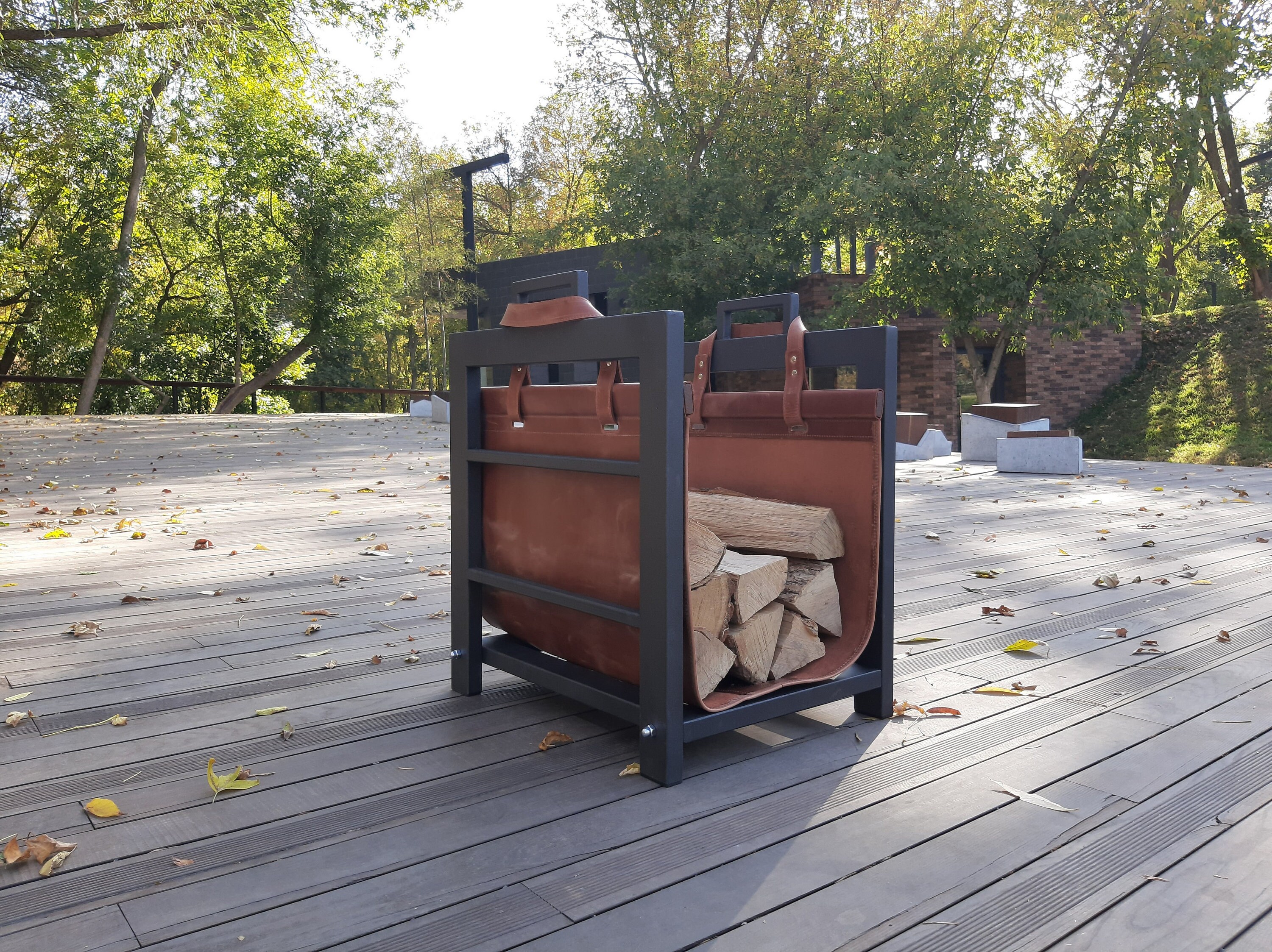 Log Rack by Artium Atelier With Leather Bag, Fireplace Log Holder ...