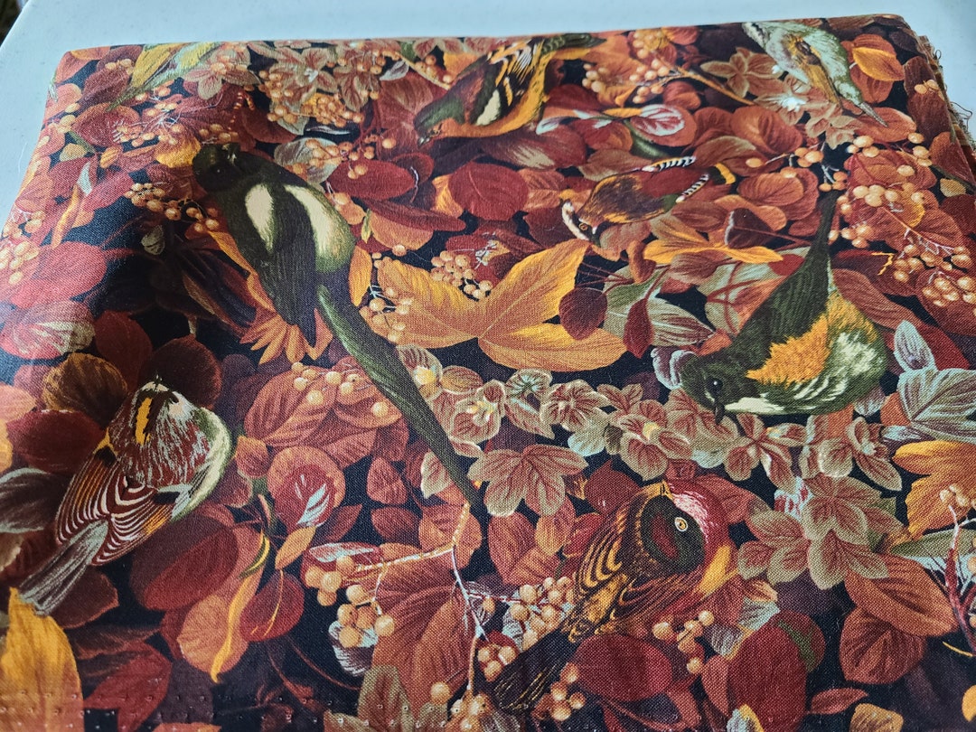 Fabrics Birds and Leaves Fall Colors - Etsy
