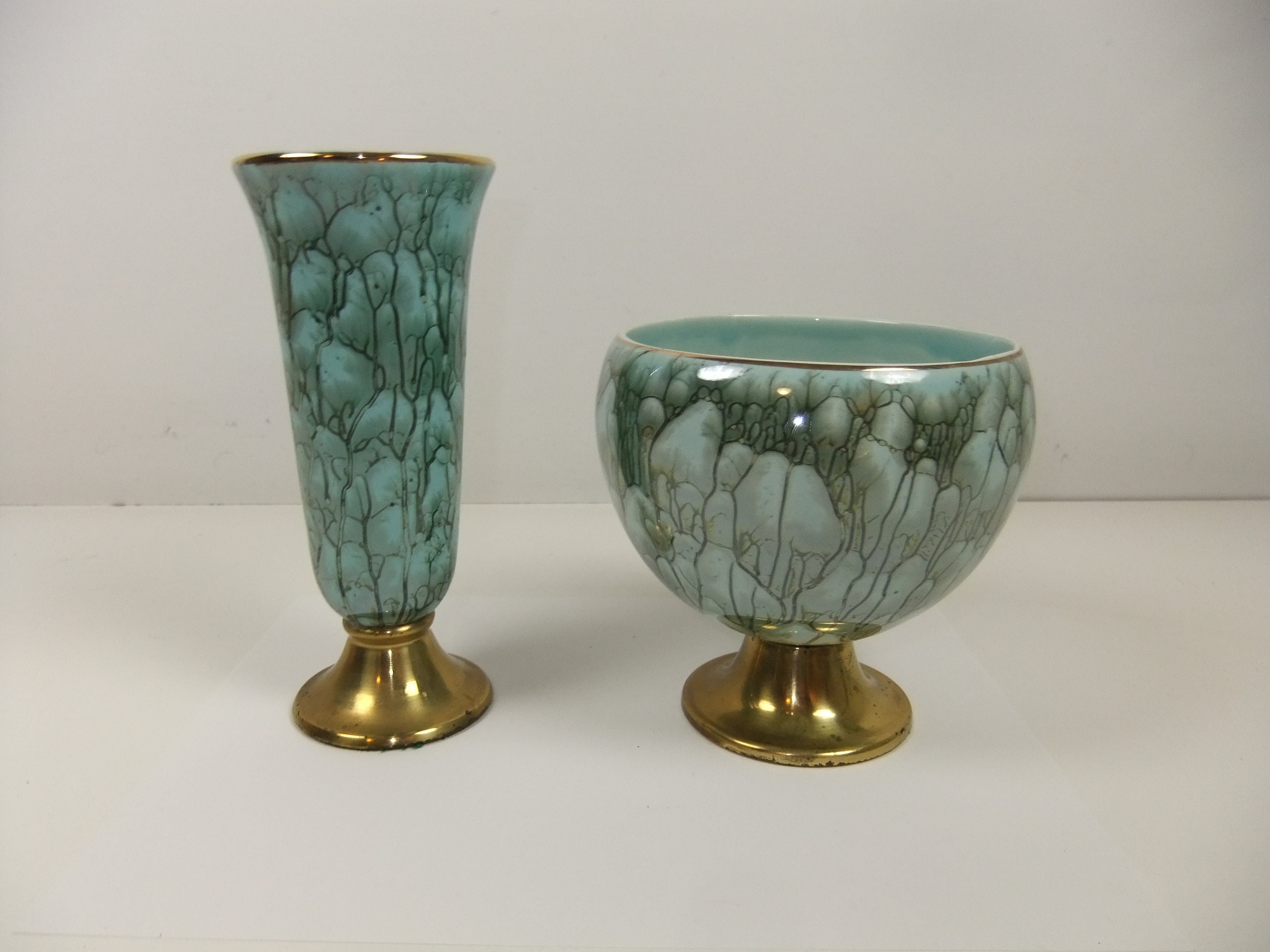 Vintage Old Dutch Delft Vase and Bowl Green Delft From Portugal - Etsy